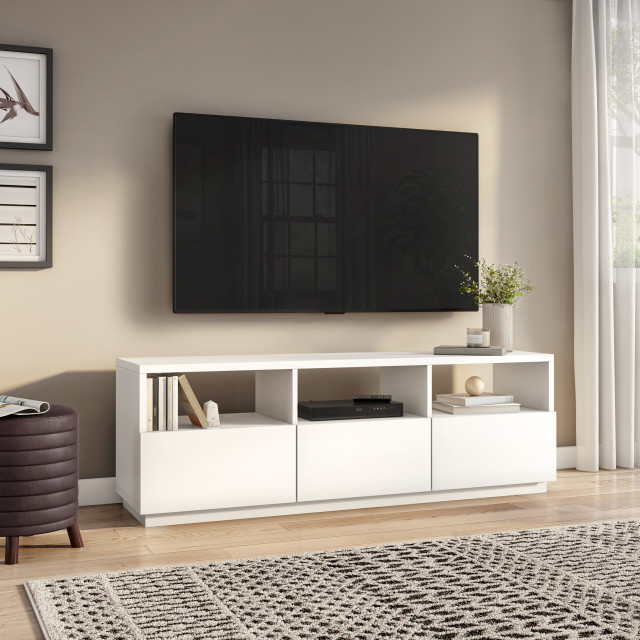 Tresero Media Stand, High Gloss White - Modern - Entertainment Centers ...