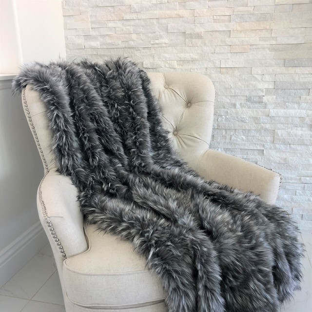Wolf Faux Fur Grey Luxury Throw, Throw 60W x 72L - Contemporary ...