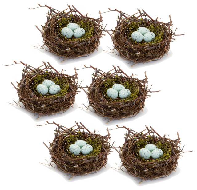 Nest With Eggs, 6-Piece Set, 6.5"Dx3"H Natural/Foam - Farmhouse ...