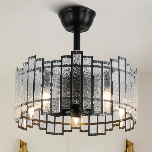 18" Frosted Glass Cage Ceiling Fan 3-Speed with Light Kit and Remote ...