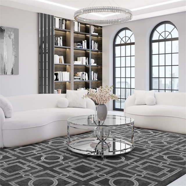 American Home Classic Edward Round Metal-Glass Coffee Table in Polish ...