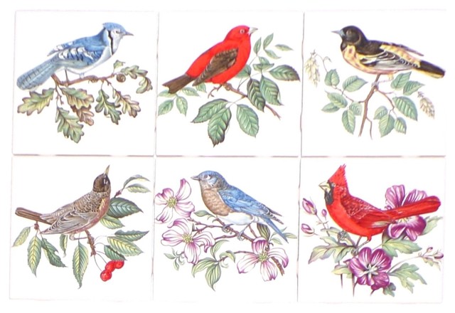 Song Birds Kiln Fired Ceramic Tile Backsplash Blue Bird Cardinal, 6 ...