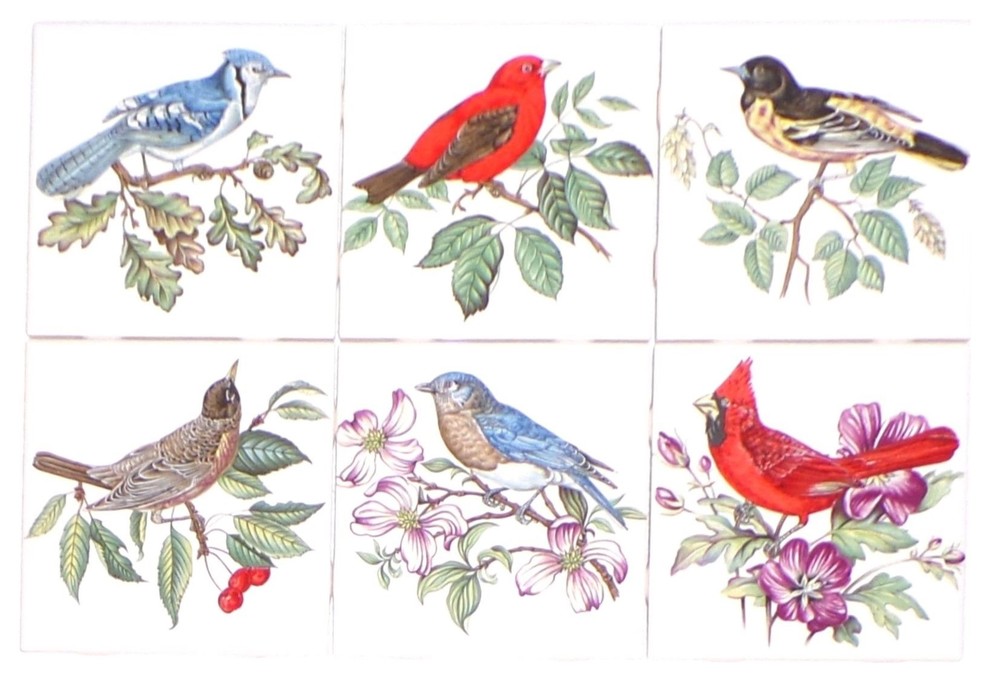 Song Birds Kiln Fired Ceramic Tile Backsplash Blue Bird Cardinal, 6 ...
