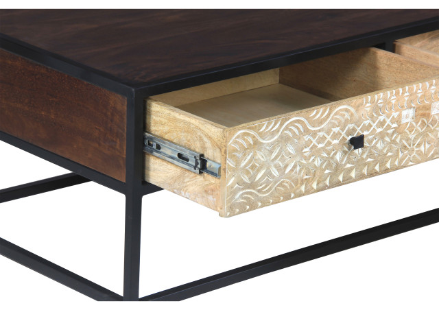 Benzara UPT-270555 Mango Wood Coffee Table With Metal Frame, Brown and ...