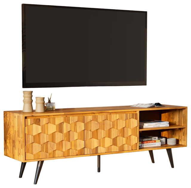 Modern TV Stand, Wooden Frame With Unique Geometric Accented Door ...