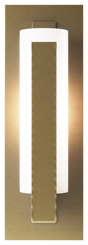 Forged Vertical Bar Sconce, Steel Backplate, Modern Brass, Opal Glass ...