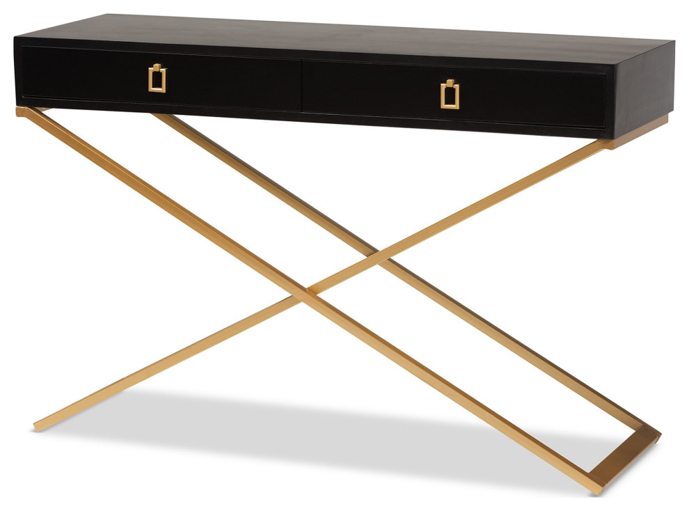Contemporary Console Table, Criss Cross Legs & Drawers With Golden ...
