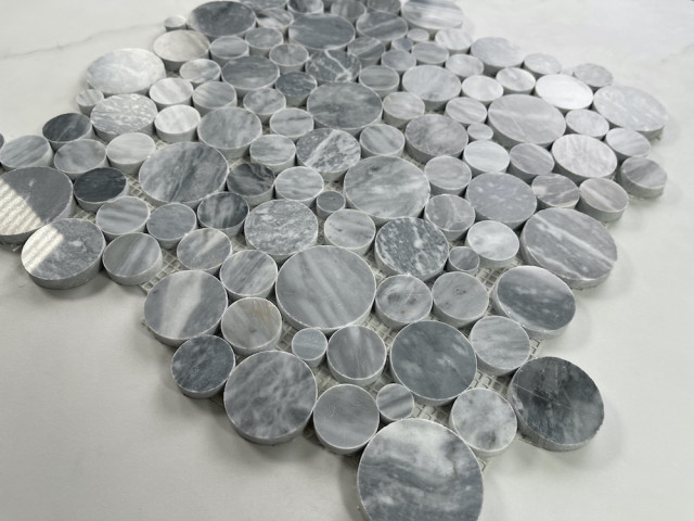 Bubble Round Bardiglio Gray Marble Mosaic Shower Floor Tile Polished, 1 ...