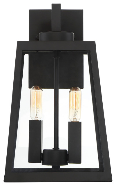 Halifax 2 Light Outdoor Wall Light, Matte Black/Glass - Transitional ...