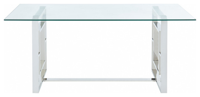 Modern Dining Table, Geometric Lattice Polished Silver Legs With Clear ...