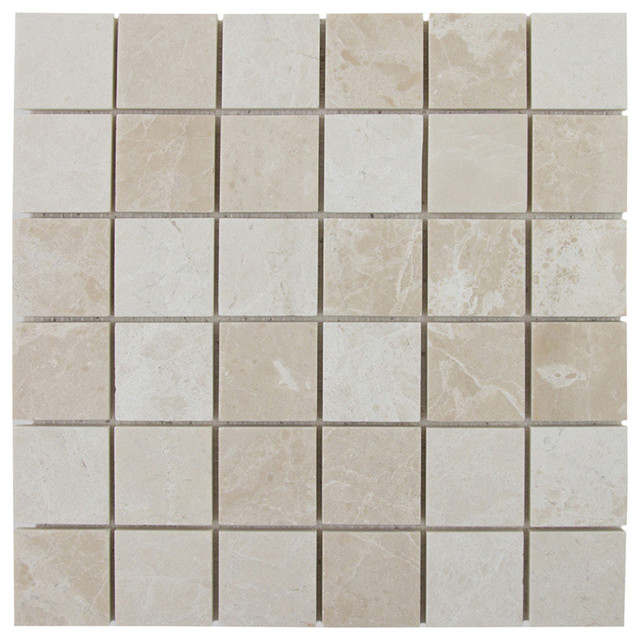 Marble Mosaic Tile, 2"x2", Polished Crema Marfil, Sample - Traditional ...