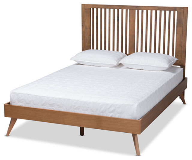 Takeo Ash Walnut Finished Wood Full Size Platform Bed - Midcentury ...