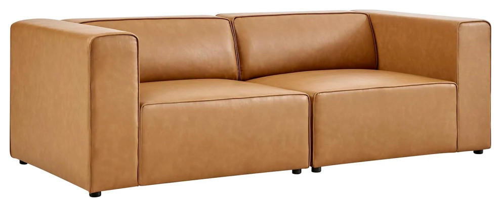 Odette Tan Vegan Leather 2-Piece Sectional Sofa Loveseat - Contemporary ...