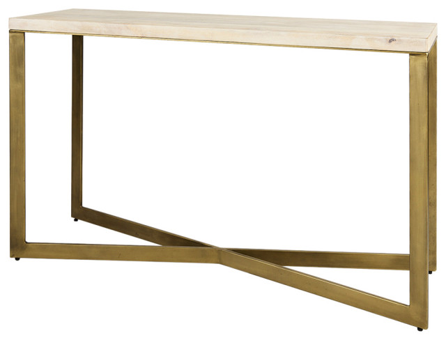 Faye Light Grey Solid Wood w/Gold Iron Base Console Table ...