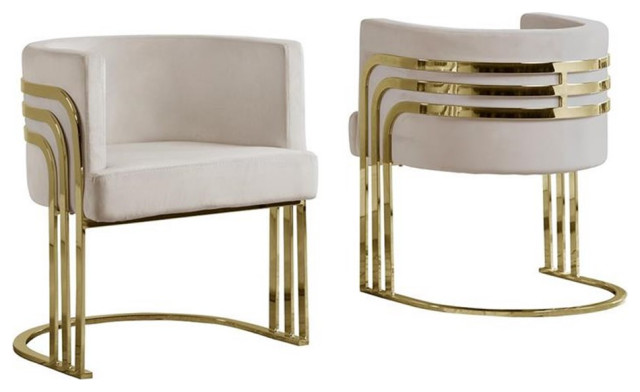 Maklaine Beige Cream Velvet Accent Barrel Leisure Chair with Gold ...
