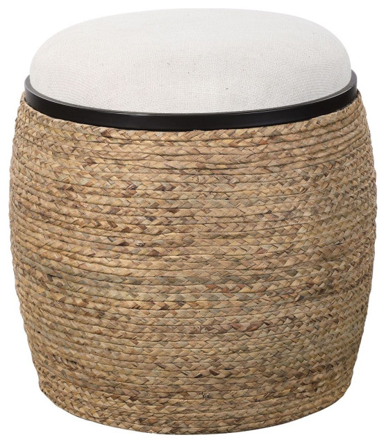 Uttermost Island Straw Accent Stool - Beach Style - Bar Stools And ...