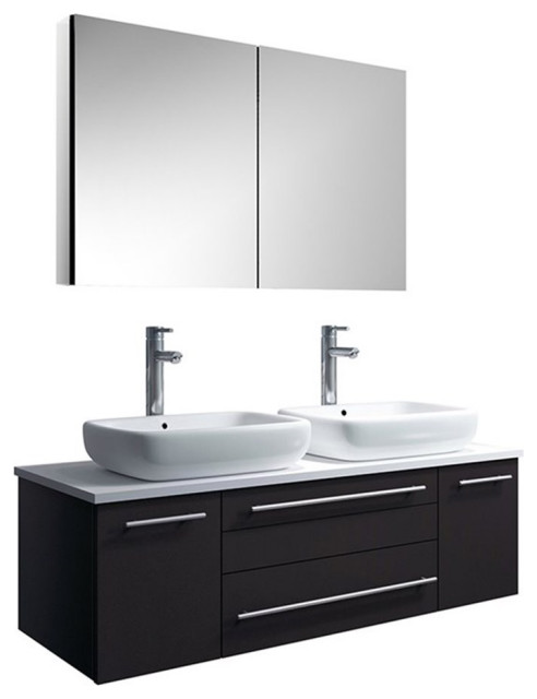 Fresca Lucera 48" Wall Hung Double Vessel Sink Wood Bathroom Vanity in ...