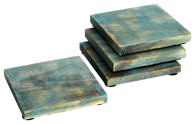 Sprayed Blue Square Latest Coasters, Set of 4 - Beach Style - Coasters ...