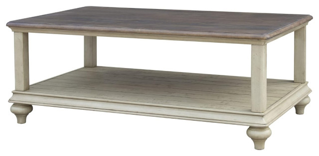 Charming Cocktail Table, Antique White/Natural Walnut, Acacia Wood ...