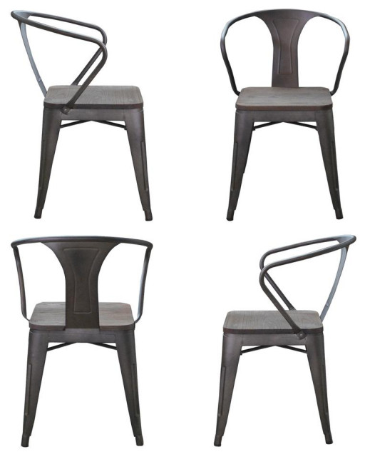 AmeriHome Loft Rustic Gunmetal Metal Dining Chair with Wood Seat- 4 ...