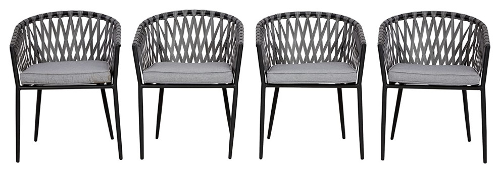 Set of 4 Outdoor Dining Chair, Curved Crossed Patterned Back and Gray ...