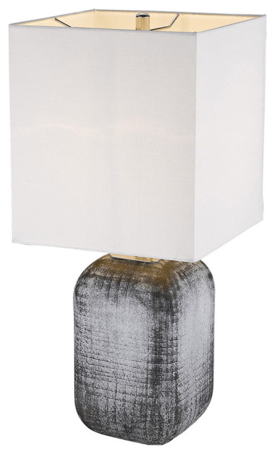 25" Gray Ceramic Table Lamp With White Square Shade - Farmhouse - Table ...