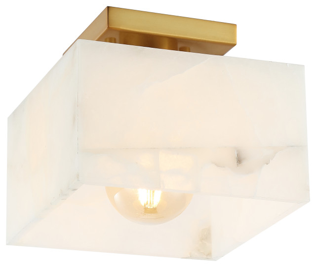 Chiara 8" 1-Light Modern Contemporary Alabaster/Iron Square LED Semi ...
