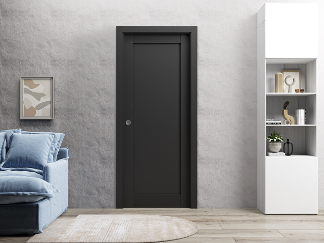 Sliding French Pocket Door, Quadro 4111 Matte Black, 36"x84 ...