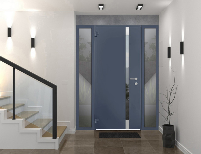 Front Exterior Prehung Steel Door Cynex 6777 Grey Stainless Inserts ...