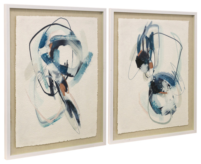 Tender Blue Shadow Box Abstract Wall Art, Deckled Paper, White Frame ...