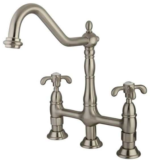 French Country Double Handle 8" Centerset Kitchen Faucet With White ...