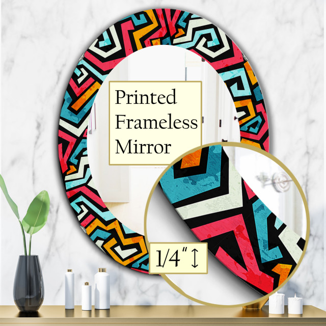 Designart Bright Graffiti Grunge Effect Frameless Oval Or Round Wall ...