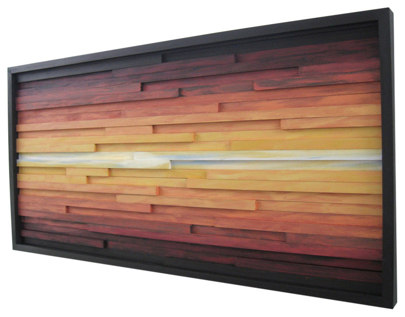 Abstract Landscape Sunset Painting on Wood - Contemporary - Wall ...