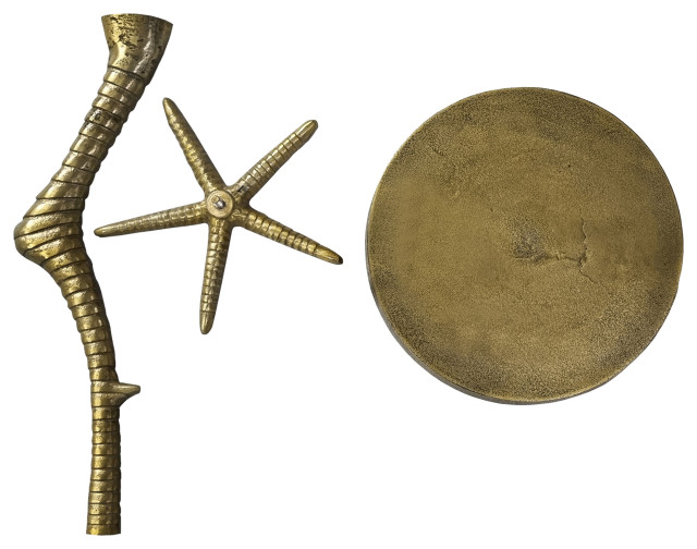 19" Side Table Antique Brass Aluminum Cast Round Top Textured Crane Leg ...