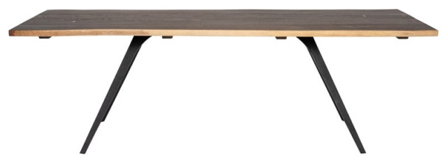 Clovis Dining Table Seared Oak Top Black Cast Iron 82" - Midcentury ...