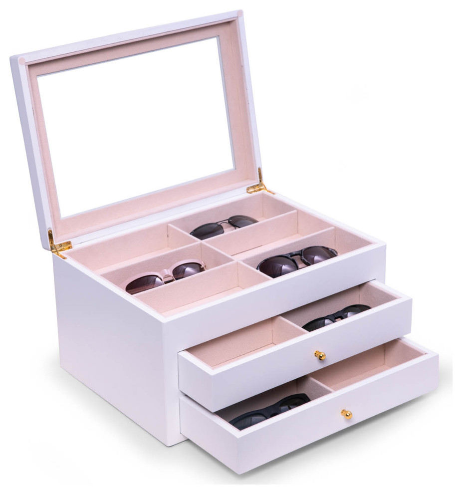 White Wood 18 Sunglass Storage Box - Modern - Dresser Valets And ...
