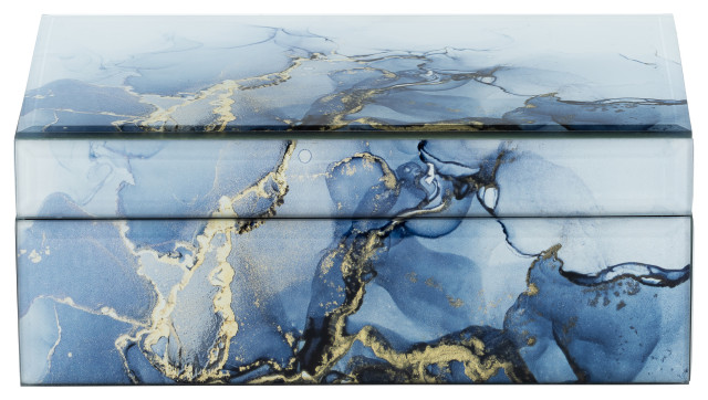 Wood, 8X5 Abstract Box, Blue/Gold, 8x5x3 inches - Contemporary ...