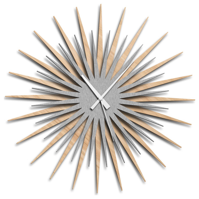 Mid-Century Modern 'Atomic Era Clock Maple Silver Black' Wall Decor ...