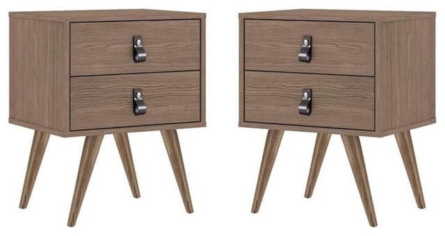 Manhattan Comfort Amber Nightstand Faux Leather Handles Nature Tan (Set ...