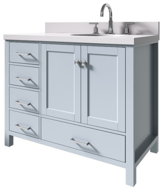 Cambridge Grey 43" Oval Sink Vanity With White Quart Top - Transitional ...