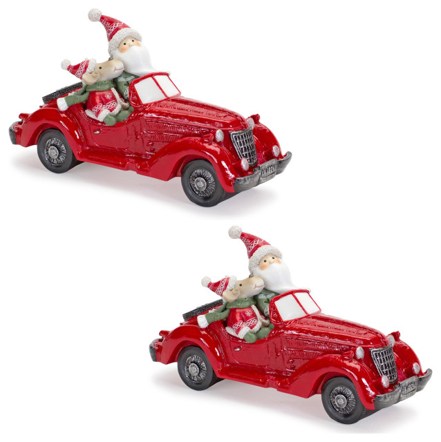 Santa and Moose, Car, 2-Piece Set, 8.75"Lx5"H Resin - Transitional ...