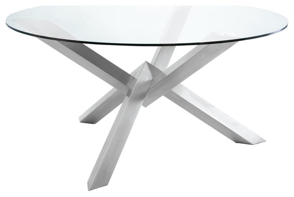 Nuevo Costa 72" Round Glass Top Dining Table in Silver, 72 ...