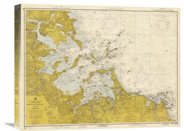 "Nautical Chart - Boston Harbor ca" Artwork, 16" x 12", 22" x 16.94 ...