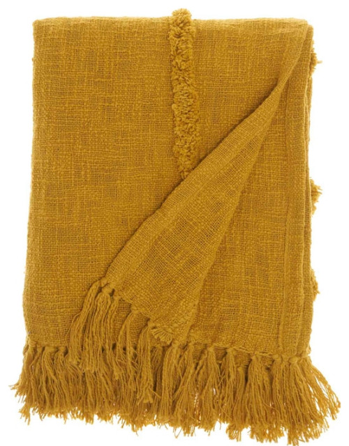 Mina Victory SH018 Throw Blanket, Mustard, 50" x 60" - Contemporary ...