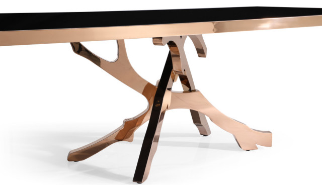 Modrest Legend Modern Black Glass and Rosegold Dining Table ...