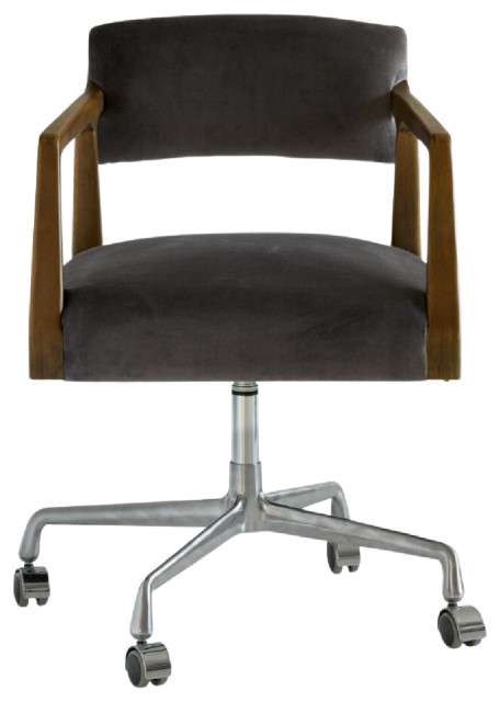 Gray Velvet Swivel Office Chair | Andrew Martin Theo - Transitional ...