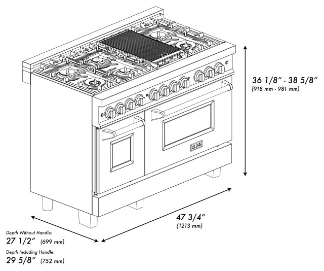 ZLINE 48" Dual Fuel Range, Stainless Steel With Champagne Bronze RAZ-48 ...