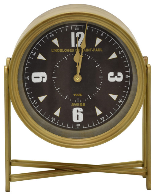 Plutus Brands Table Top Clock, Gold Metal - Transitional - Desk And ...