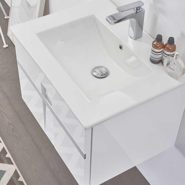 Mino White Wall Mounted Modern Single Bathroom Vanity, 36" - Modern ...