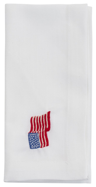 EmbroideredTable Napkins With American Flag Design (Set of 4), White ...